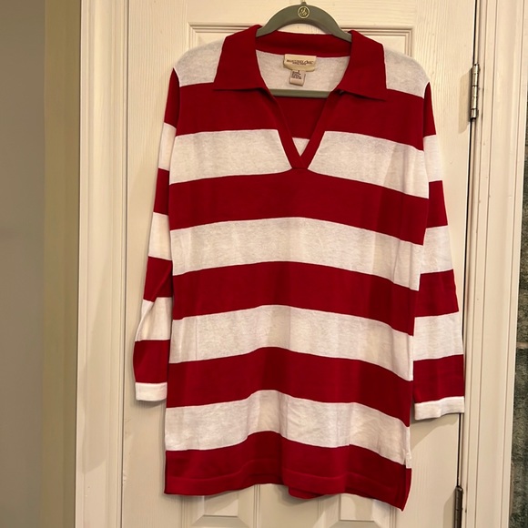 Monterey Bay | Tops | Red And White Stripped Collared Tunic | Poshmark